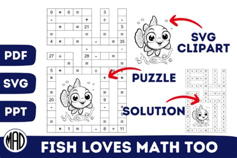 Fish That Loves Math Cross Math Puzzle Graphic By Marina Art Design