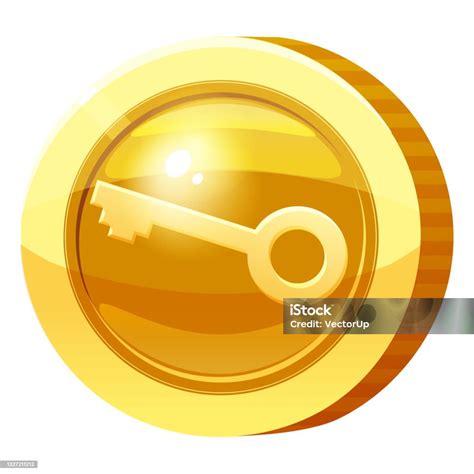 금메달 동전 키 기호 게임 사용자 인터페이스 자산 요소에 대한 황금 토큰 벡터 일러스트레이션 열쇠에 대한 스톡 벡터 아트 및