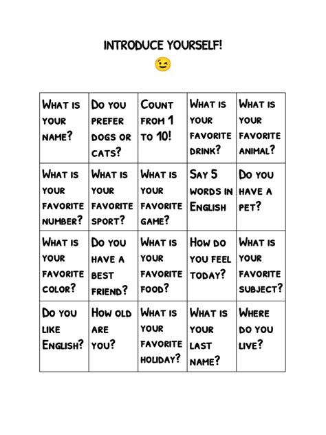 Introduce Yourself Game Pdf
