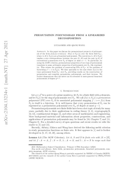 Pdf Permutation Polynomials From A Linearized Decomposition