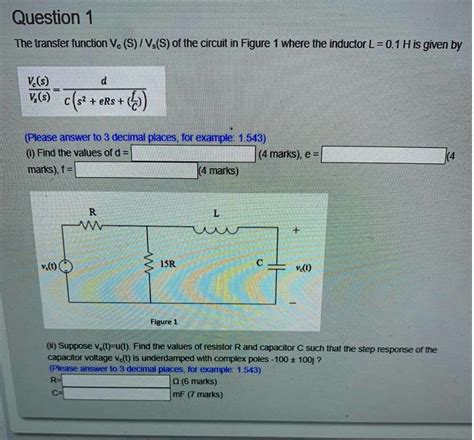 solved question 1 the transfer function vc s vs s of the circuit in