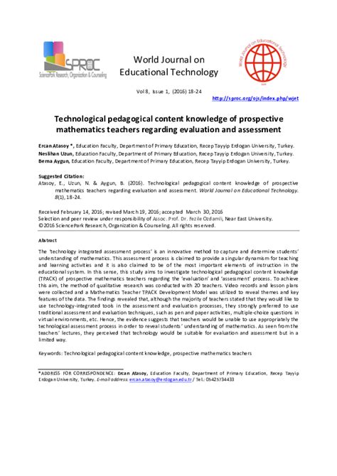 Pdf Technological Pedagogical Content Knowledge Of Prospective Mathematics Teachers Regarding