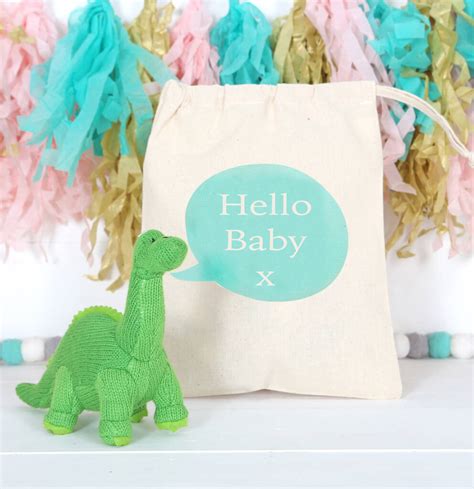 Green Diplodocus Dinosaur Rattle And Personalised Bag By Red Berry Apple