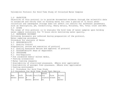 Sop Water Analysis Pdf