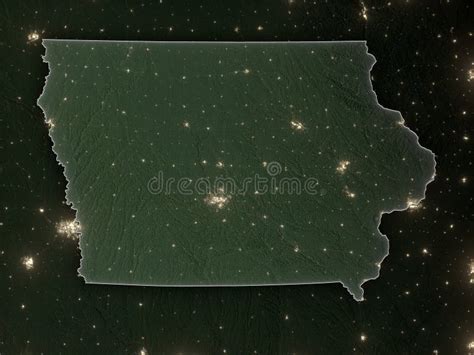 Night Map Of Iowa With State Borders And City Lights Stock Illustration