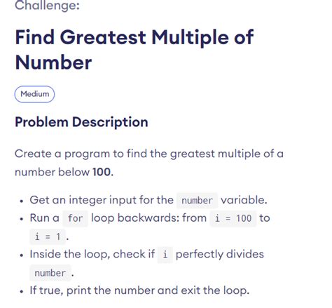 Solved Find Greatest Multiple Of Number Problem Description Chegg