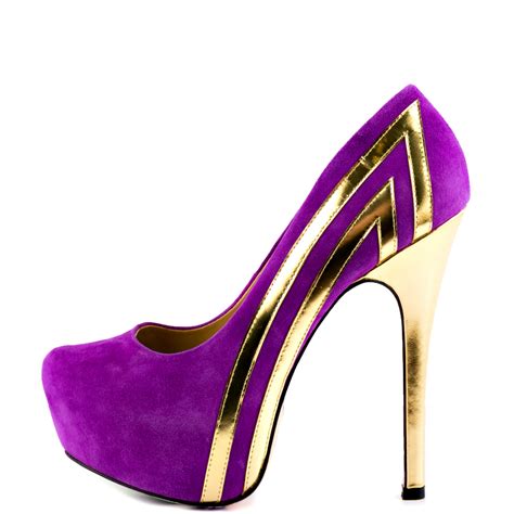 Purple Heels Almond Toe Stiletto Heels Pumps Platform Heels For Women