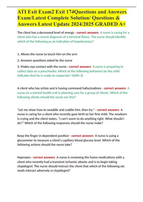 Ati Exit Exam2 Exit 174questions And Answers Examlatest Complete