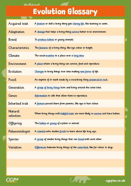 Evolution And Inheritance — Glossary Year 6 Cgp Plus