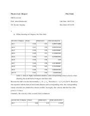 Physics Lab 2 Report Analysis Of Projectile Motion Course Hero