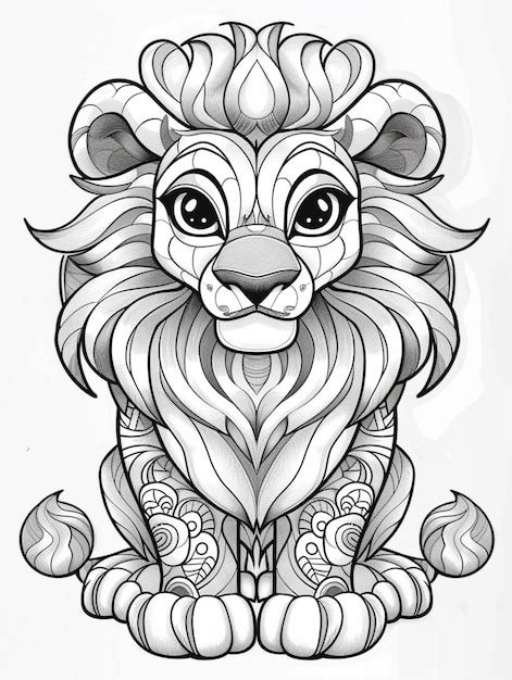 A Drawing Of A Lion With A Large Mane Sitting Down Generative Ai Premium AI Generated Image