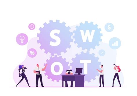 Swot 분석 강점 약점 기회 위협 개념 만화 평면 그림 프리미엄 벡터