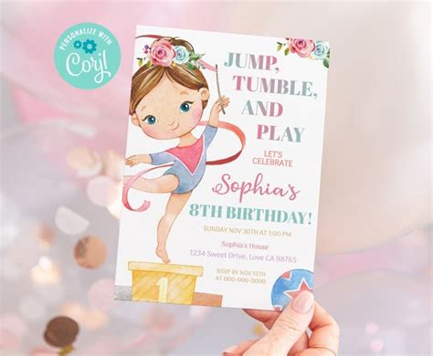 Gymnastics birthday invitation, Instant download, EDITABLE Rainbow girl ...
