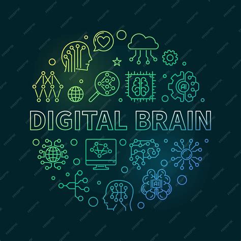 Premium Vector | Digital brain concept round outline colored banner ...