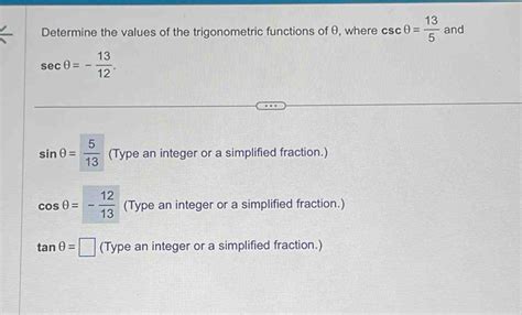Solved Determine The Values Of The Trigonometric Functions Of θ Where