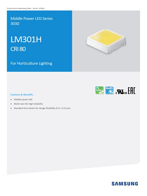 Data Sheet Lm301h Cri80 Rev54 Pdf Light Emitting Diode Lead