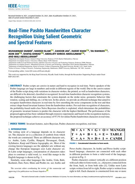 Pdf Real Time Pashto Handwritten Character Recognition Using Salient