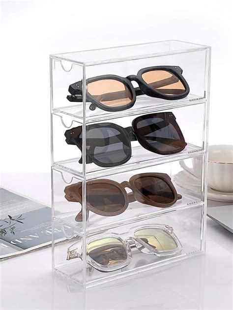 1pc 4 Layer 4 Drawer Clear Pull Out Glasses And Sunglasses Storage Box