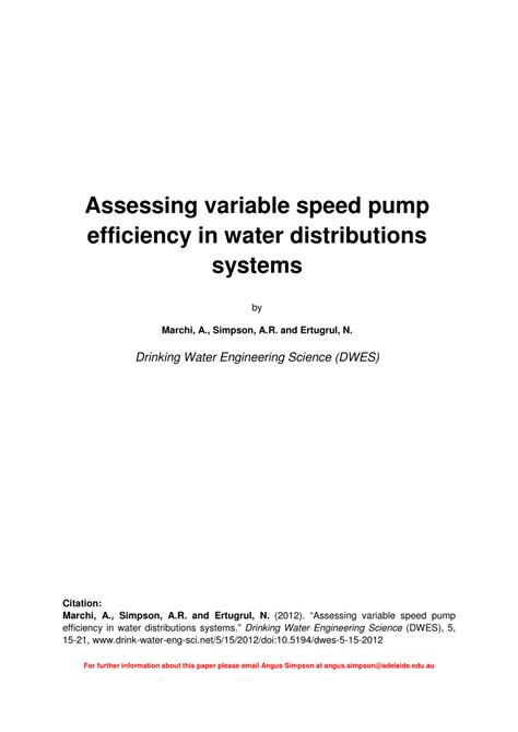Pdf Assessing Variable Speed Pump Efficiency In Water Distributions Systems