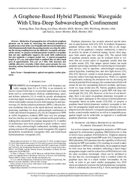Pdf A Graphene Based Hybrid Plasmonic Waveguide With Ultra Deep