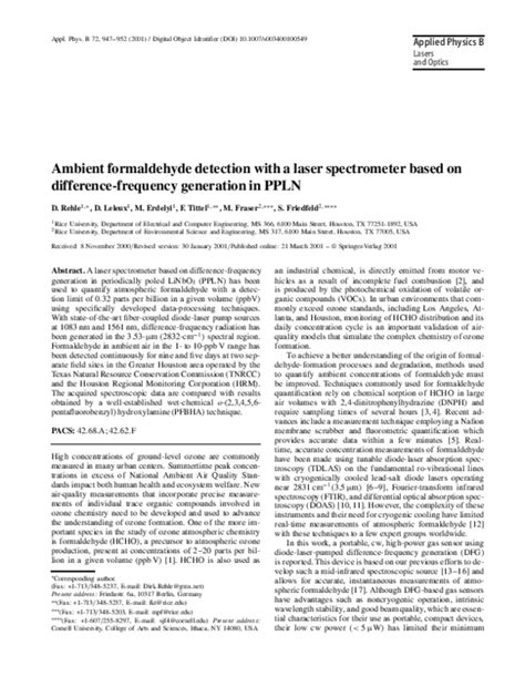 Pdf Ambient Formaldehyde Detection With A Laser Spectrometer Based On Difference Frequency