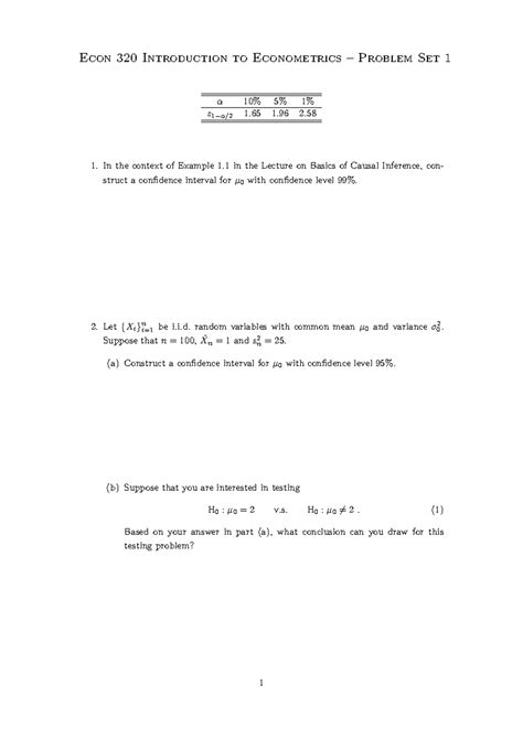 PS Practice problems Econ Introduction to Econometrics Problem Set α z