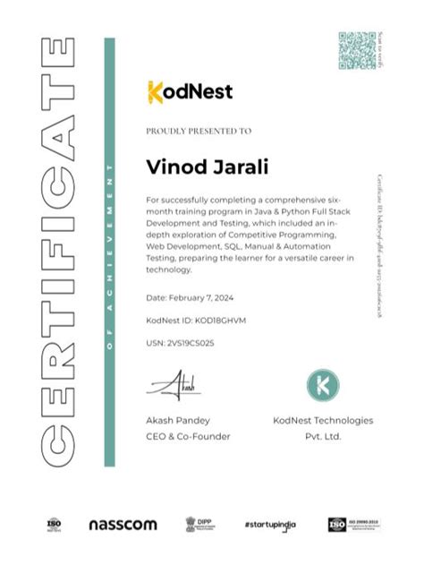 vinod jarali on linkedin kodnest java fullstack testing