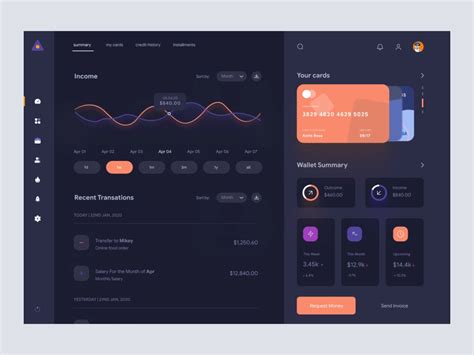 FinVerse Finance Dashboard App UI Dark Layout Adobe XD Resources