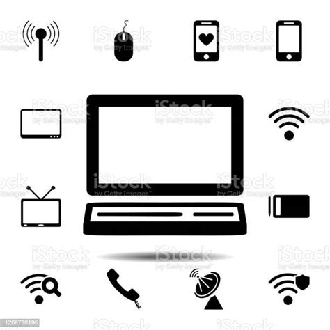 랩톱 아이콘입니다 Ui 및 Ux 웹 사이트 또는 모바일 응용 프로그램에 대해 설정 된 기술 아이콘의 간단한 글리프 벡터 요소 0명에 대한 스톡 벡터 아트 및 기타 이미지