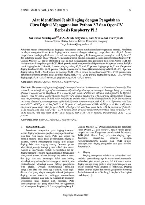 Pdf Alat Identifikasi Jenis Daging Dengan Pengolahan Citra Digital