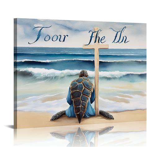 Fumj Sea Turtle Wall Art Christian Jesus Ocean Beach Bible Verse Pictures Wall Decor Scripture