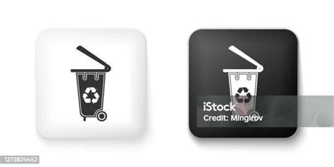 흰색 배경에 격리 된 재활용 기호 아이콘이있는 흑백 휴지통 휴지통은 아이콘을 만들 수 있습니다 쓰레기통 표지판 바구니 아이콘을 재활용합니다 정사각형 버튼입니다 벡터