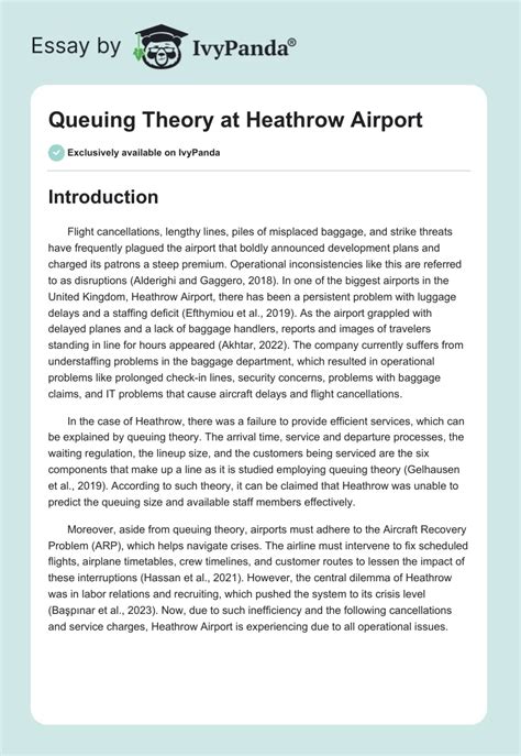 queuing theory at heathrow airport 946 words proposal example