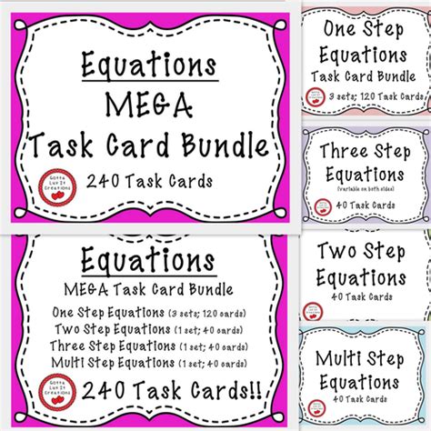 Solving Equations Equations Task Card Bundle Teaching Resources