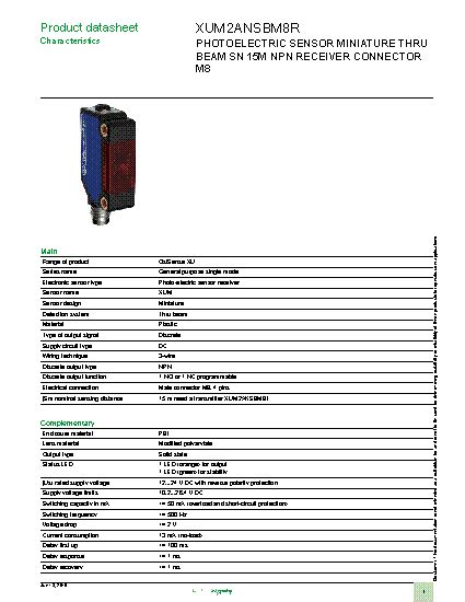 Photocell Sensor Data Sheet E3fa Rp21 F2 Oms Datasheet Photoelectric