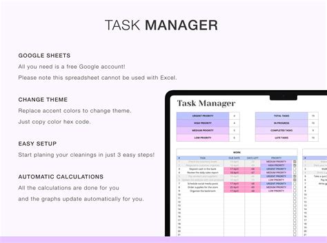 Task Tracker For Google Spreadsheet Digital To Do List Task Planner Google Sheets ADHD Task