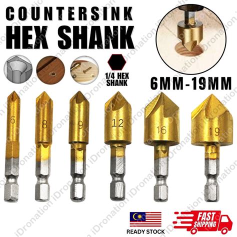 6 19mm Flute Chamfer Countersink 6pcs Drill Bits 5 Flute Chamfer Cutter Set Titanium Coated 1 4