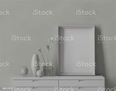 직사각형 포스터 프레임 액세서리가있는 흰색 단색 인테리어 룸 3d 렌더링 0명에 대한 스톡 사진 및 기타 이미지 0명 가정 생활 가정의 방 Istock