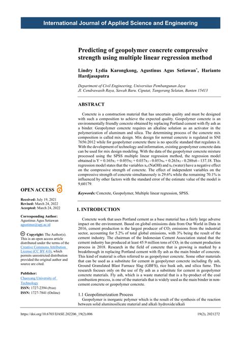 Pdf Predicting Of Geopolymer Concrete Compressive Strength Using Multiple Linear Regression Method