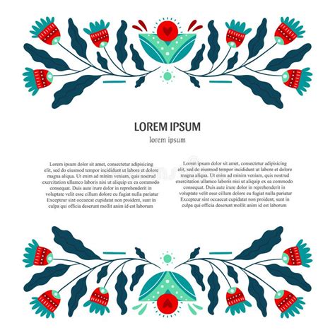 Folk Art Frame Flowers Floral Ornament And Text Isolated Stock Vector