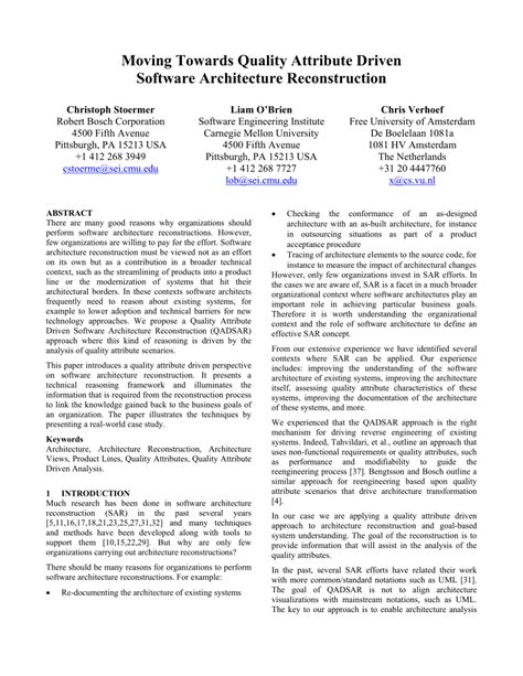 Pdf Moving Towards Quality Attribute Driven Software Architecture Reconstruction