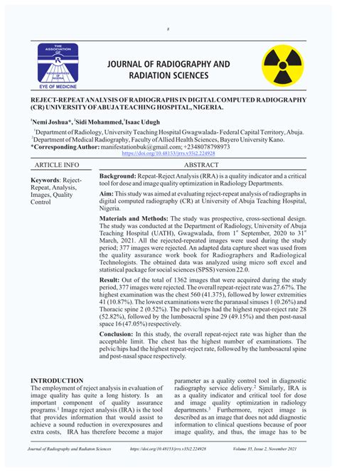 Pdf Reject Repeat Analysis Of Radiographs In Digital Computed Radiography Cr University Of