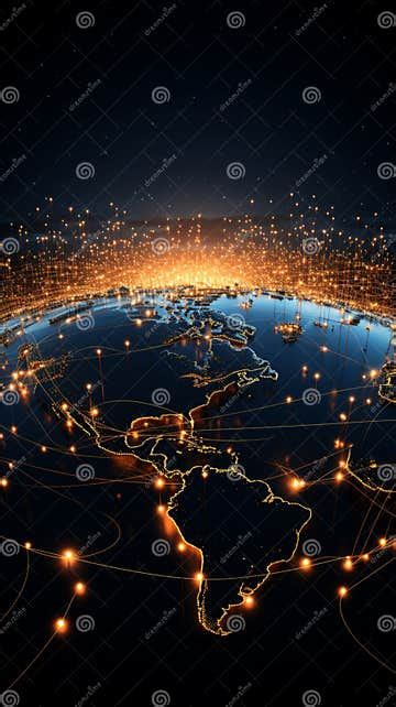 A Radiant Digital Earth With Interconnected Dots Lines And Rays Stock Illustration