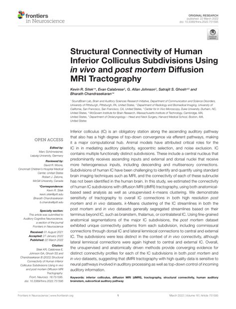 Pdf Structural Connectivity Of Human Inferior Colliculus Subdivisions