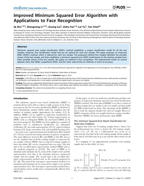 Pdf Improved Minimum Squared Error Algorithm With Applications To