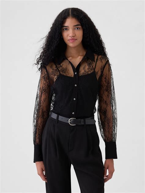 Organic Cotton Poplin Classic Shirt Sheer Lace Shirt Lace Shirt