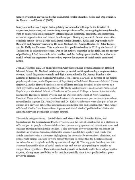 Source Evaluation Pdf Mental Disorder Social Media