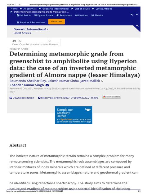 determining metamorphic grade from greenschist to amphibolite using
