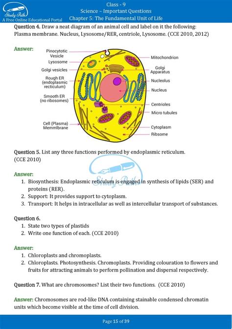 Important Questions For Class 9 Science Chapter 5 The Fundamental Unit Of Life