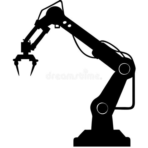 Industrial Robotic Arm Vector Silhouette For Manufacturing And